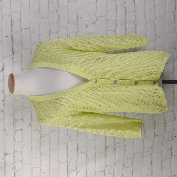 Chico's | Sweaters | Chicos Cardigan Sweater Yellowlime Open Knit ...